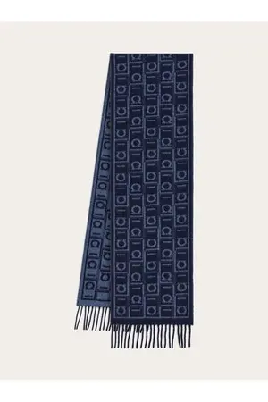 FERRAGAMO Monogram Scarf - Navy