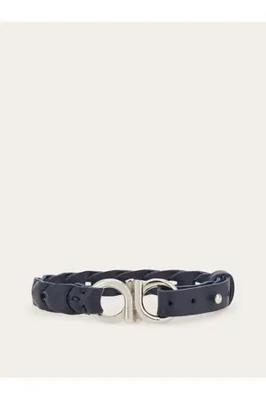 FERRAGAMO Braided Gancini Leather Bracelet - Navy