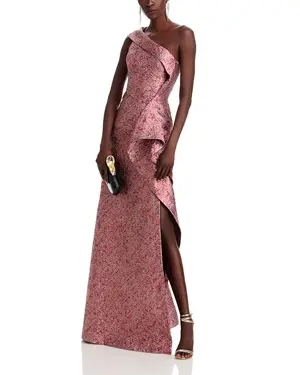 Rickie Freeman For Teri Jon Jacquard Gown - Red Multi