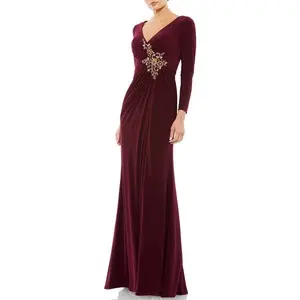 Mac Duggal Appliqué Detail Faux Wrap Gown Berry