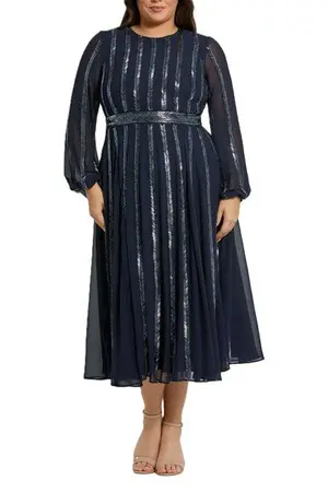 Mac Duggal Long Sleeve Beaded Gown - Midnight