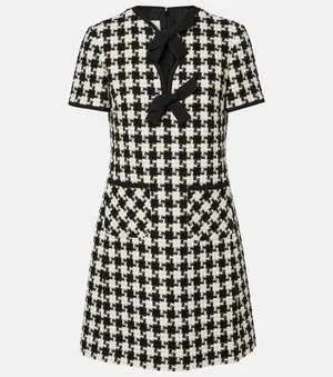 Valentino Garavani Bow-detail Houndstooth Tweed Minidress