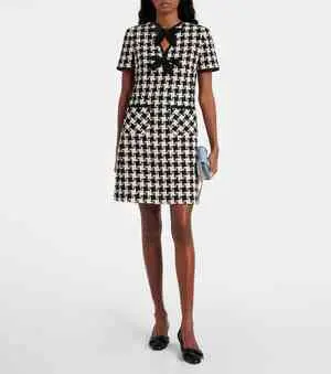 Valentino Garavani Bow-detail Houndstooth Tweed Minidress