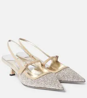 JIMMY CHOO Didi 45 Glitter Slingback Pumps - Beige
