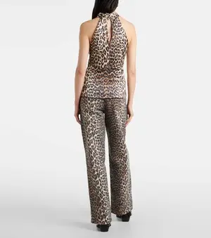 GANNI Leopard-print Halterneck Top - Brown