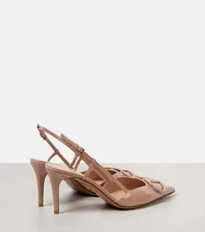 Valentino Garavani Vlogo Signature 80 Patent Leather Slingback Pumps - Neutrals