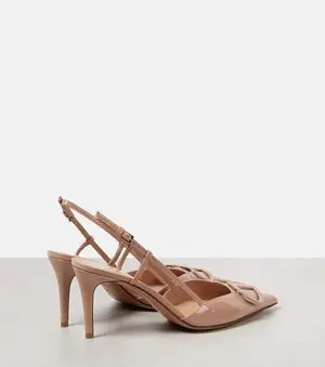 Valentino Garavani Vlogo Signature 80 Patent Leather Slingback Pumps - Neutrals
