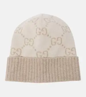 Gucci Gg Cashmere Jacquard Beanie - White
