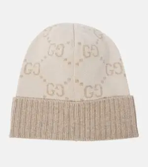 Gucci Gg Cashmere Jacquard Beanie - White