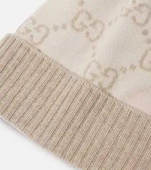 Gucci Gg Cashmere Jacquard Beanie - White