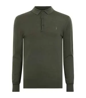 ALLSAINTS Merino Wool Mode Polo Shirt Green