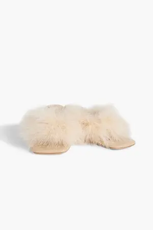 Sleeper Feather-embellished Leather Mules