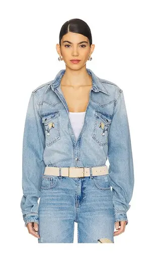 UNDERSTATED LEATHER Horsey Denim Shirt - Light Blue