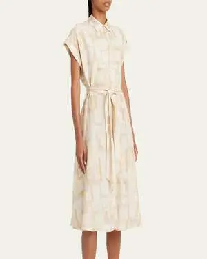 Kiton Abstract Printed Belted Dress
