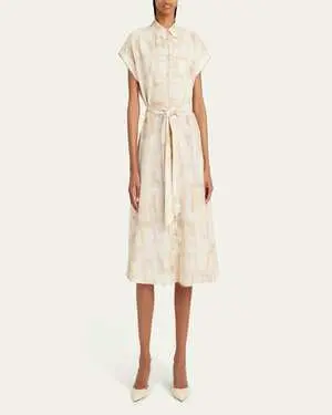 Kiton Abstract Printed Belted Dress
