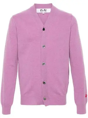 Play Comme Des Garcon V-neck Wool Cardigan - Purple