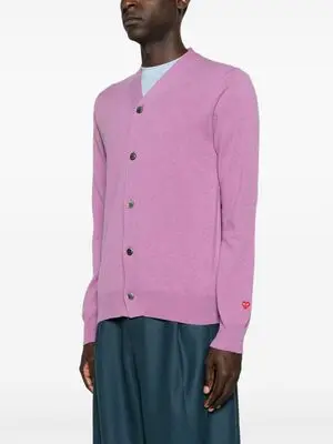 Play Comme Des Garcon V-neck Wool Cardigan - Purple
