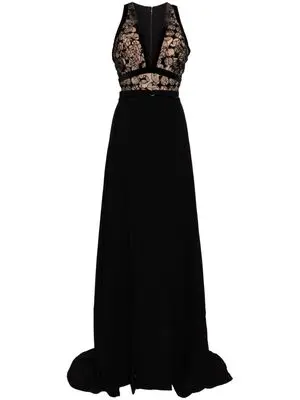 Lace Plunge Neck Gown