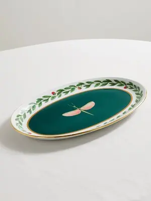 La DoubleJ Gold-plated Porcelain Platter - Green