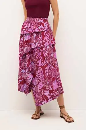 MARIE OLIVER Tilda Floral Handkerchief Hem Midi Skirt