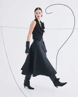 THEO THE LABEL Cleo Jacquard Fluted Midi Skirt