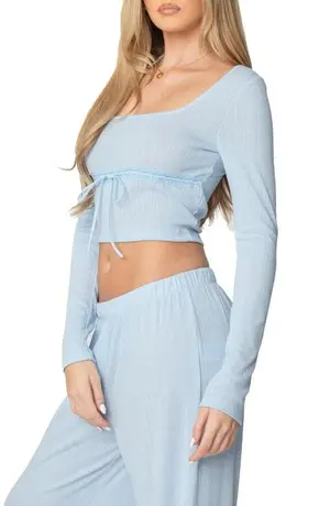 EDIKTED Pointelle Crop Top - Light-blue