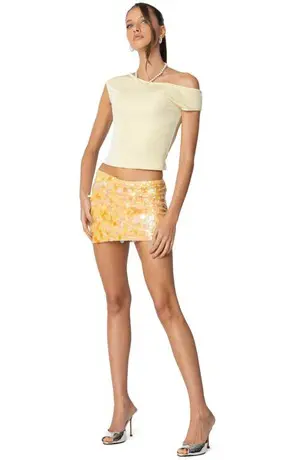EDIKTED Sabina Sequin Low Rise Miniskirt - Yellow