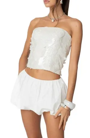 EDIKTED Samara Strapless Sequin Top