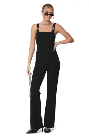 EDIKTED Bianka Buckle Strap Flare Jumpsuit