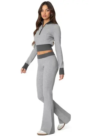 EDIKTED Lei Contrast Trim Knit Flare Pants