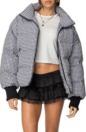 EDIKTED Gingham Oversize Quilted Puffer Jacket
