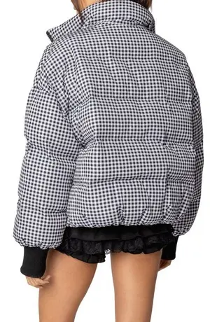 EDIKTED Gingham Oversize Quilted Puffer Jacket