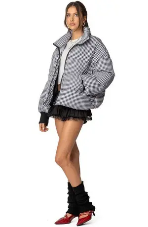 EDIKTED Gingham Oversize Quilted Puffer Jacket