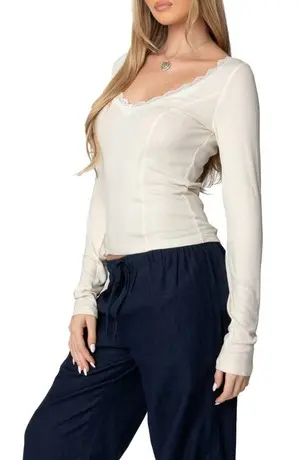 EDIKTED Mel Lace Trim Rib Top