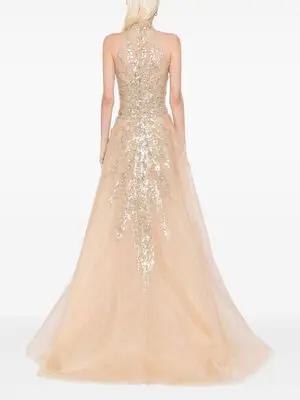 SAIID KOBEISY Beaded Halterneck Gown