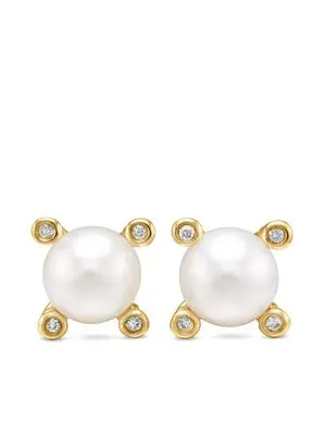 David Yurman 18k Yellow Pearl, And Diamond Stud Earrings