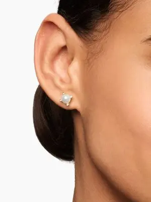 David Yurman 18k Yellow Pearl, And Diamond Stud Earrings