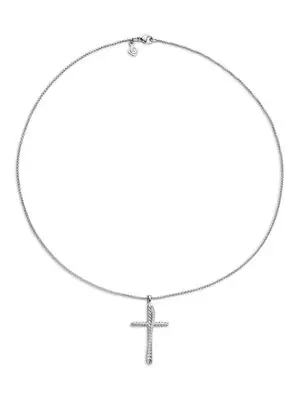 David Yurman Sterling Diamond Crossover Cross Necklace - Silver