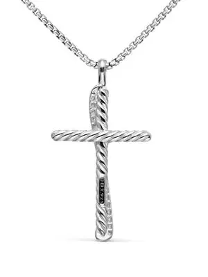 David Yurman Sterling Diamond Crossover Cross Necklace - Silver