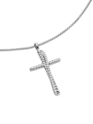 David Yurman Sterling Diamond Crossover Cross Necklace - Silver