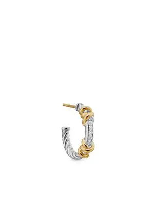 David Yurman 18k Yellow Gold And Sterling Petite Helena Wrap Diamond Hoop Earrings - Silver