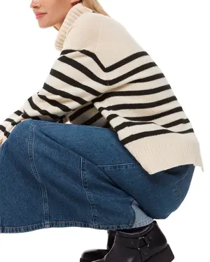 Whistles Stripe Wool Roll Neck Sweater - Ivory/multi