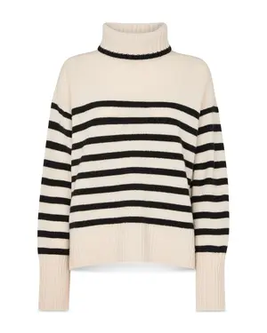 Whistles Stripe Wool Roll Neck Sweater - Ivory/multi