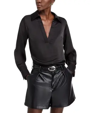 Aqua Satin Popover Blouse