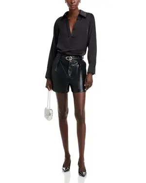 Aqua Satin Popover Blouse