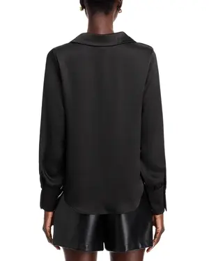 Aqua Satin Popover Blouse