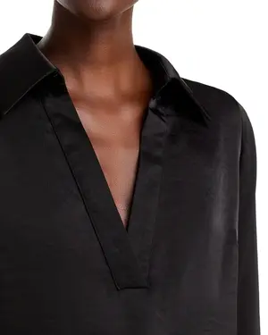 Aqua Satin Popover Blouse
