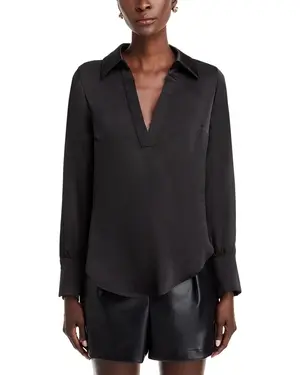 Aqua Satin Popover Blouse