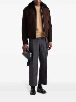 Prada Triangle-logo Leather Bomber Jacket - Brown