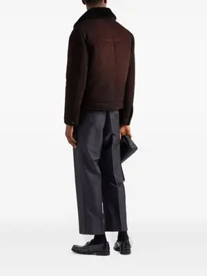 Prada Triangle-logo Leather Bomber Jacket - Brown